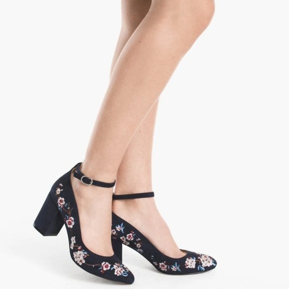 White House Black Market | Shoes | Whbm Blue Bethany Floral Embroidered ...